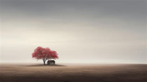Premium AI Image Lonely Red Tree A Minimalistic Fine Art Image Of Isolated Landscape