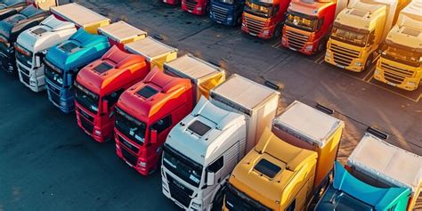 Fleet Of Trucks Parked At Parking Lot Yard Premium AI Generated Image
