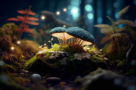Premium Ai Image Mushroom Sitting On Top Of A Moss Covered Rock