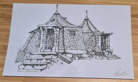 Hagrids Hut Fineline Drawing Harry Potter Inspired Art Etsy