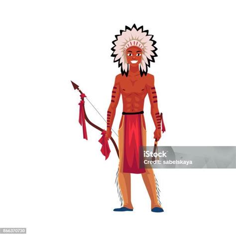 깃털 머리 장식 Breechcloth 가죽 레 깅 스에 아메리카 인디언 인도 사람 북미 원주민 민족에 대한 스톡 벡터 아트 및