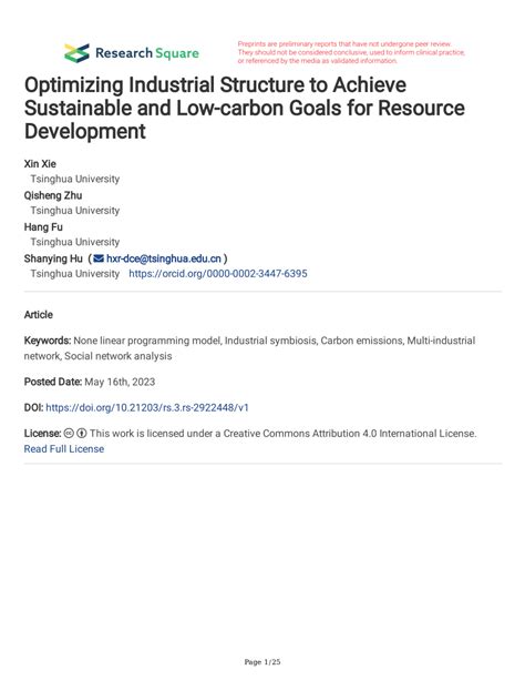 Pdf Optimizing Industrial Structure To Achieve Sustainable And Low Carbon Goals For Resource
