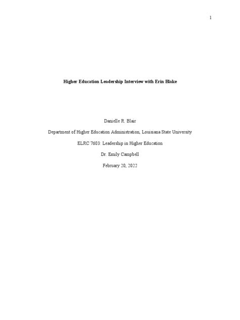 Higher Education Leadership Interview Pdf Leadership Psychology