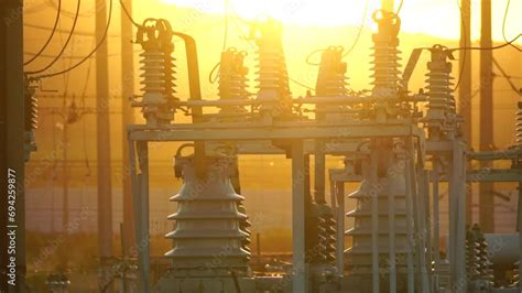 High Voltage Electric Transformer Station And Distribution Network At
