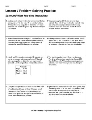 Lesson 7 Problem Solving Practice Discount Answer Key Fill Online Printable Fillable Blank