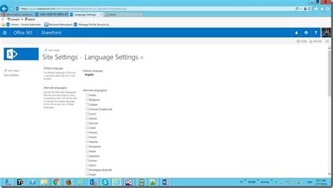 Various Language Options In Language Settings In Office 365