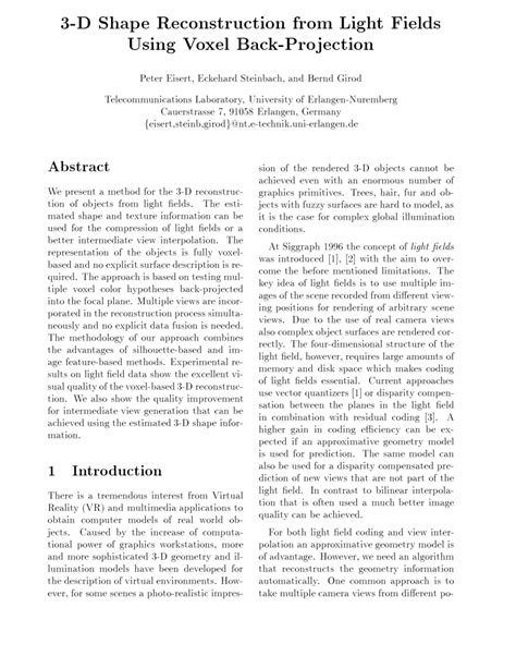 Pdf 3 D Shape Reconstruction From Light Fields Using Voxel Back Projection