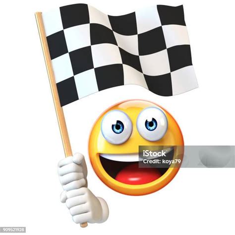Emoji 마무리 국기를 들고 이모티콘 흔들며 플래그 3d 렌더링을 완료 3차원 형태에 대한 스톡 사진 및 기타 이미지 3