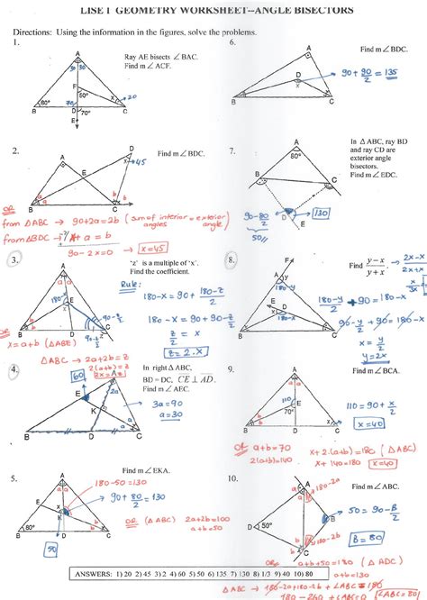 Angle Bisector Worksheet Answer Key — Db