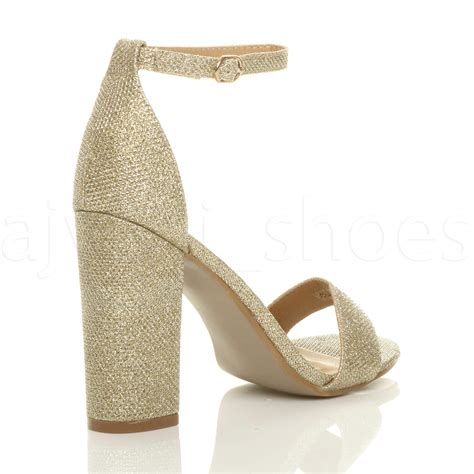 Womens Ladies Block High Heel Ankle Strap Peep Toe Strappy Sandals