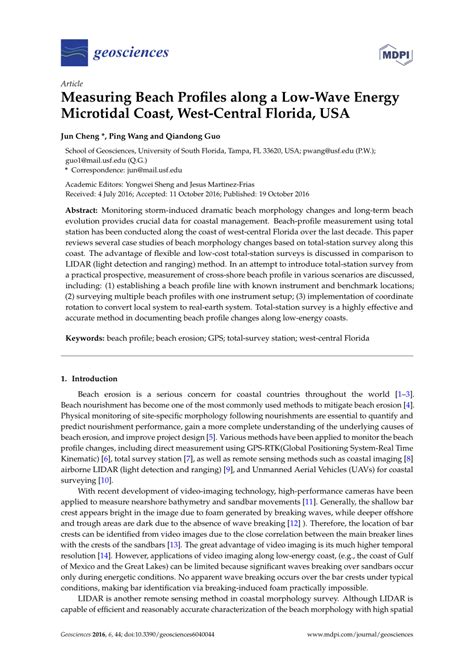 PDF Measuring Beach Profiles Along A Low Wave Energy Microtidal Coast West Central Florida USA
