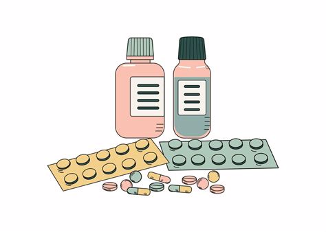A Set Of Drugs Pills Bottles And Blisters Vitamins Treatment