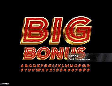 벡터 럭셔리 배너 큰 보너스 3d 빨간색 및 골드 알파벳 문자 및 숫자 로고에 대한 스톡 벡터 아트 및 기타 이미지 로고 상여금 고급 Istock