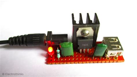 12v to 5v usb power supply using 7805 voltage regulator electrothinks