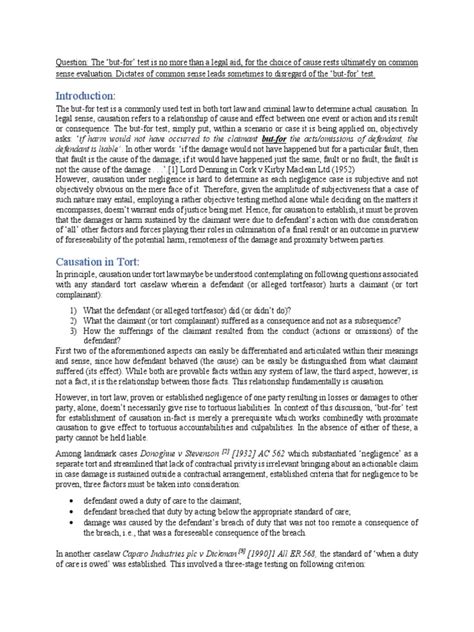 But For Test And Causation Pdf Causation Law Negligence