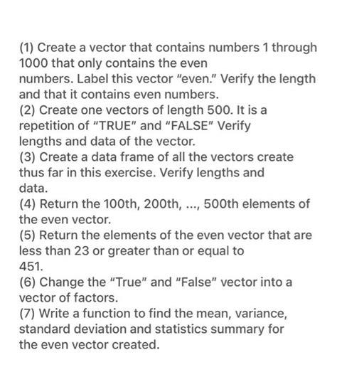 solved 1 create a vector that contains numbers 1 through