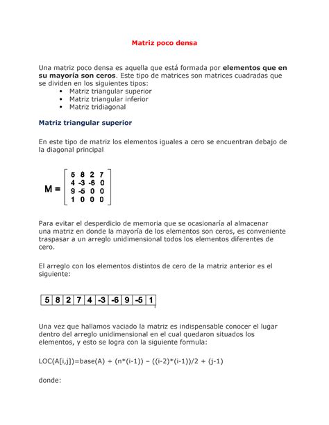 Matriz Poco Densa Este Tipo De Matrices Son Matrices Cuadradas Que Se