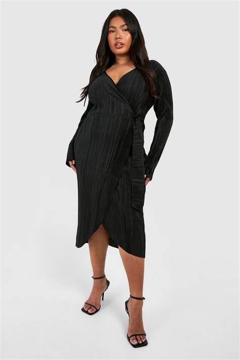 Plus Plisse Wrap Midi Dress Boohoo Uk