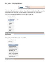 Week8 SQL Single Debug Docx SQL Basics Debugging Queries Tours Db
