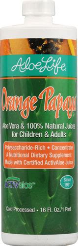 Aloe Life Whole Leaf Aloe Vera Juice Concentrate Orange Papaya 16 Fl