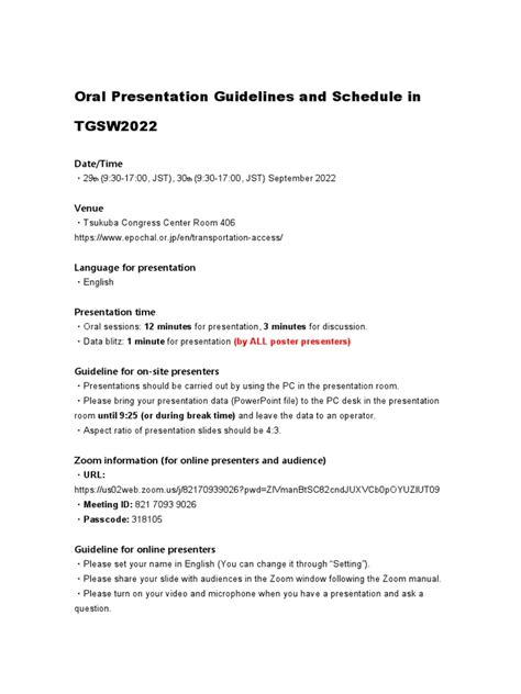 Oral Presentation Guidelines And Schedule Tgsw2022 Descargar Gratis