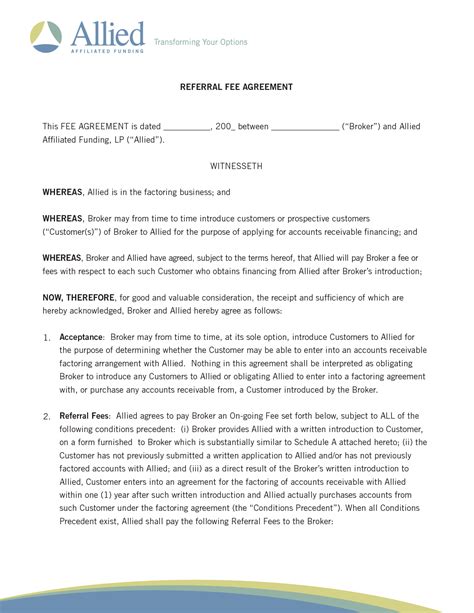 Sample Referral Fee Agreement Free Printable Documents