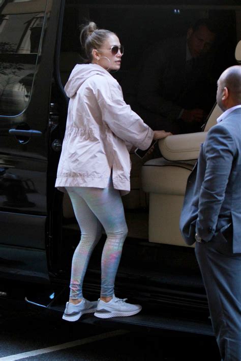 Jennifer Lopez Wore A Light Pink Jacket And Leggings While Out With