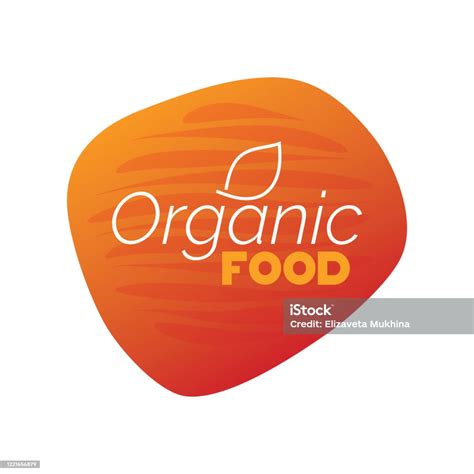 有機食品圖示與葉子隔離橙色漸變向量符號產品貼紙包裝標籤健康飲食設計元素的插圖符號向量圖形及更多健康的生活方式圖片 健康的生活方式 健康