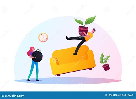 Male And Female Characters In Living Room With Zero Gravity Flying