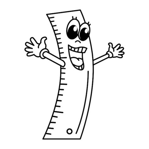 Divertidos Personajes De Dibujos Animados De Regla Con Ilustración De Vector De Cara Linda Para