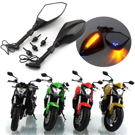 Motorcycle Indicator Black Rearview Side Mirrors Integrated LED Turn