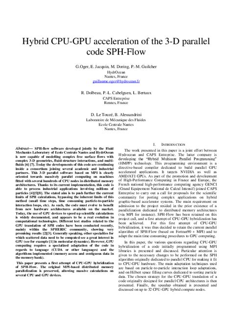 Pdf Hybrid Cpu Gpu Acceleration Of The 3 D Parallel Code Sph Flow