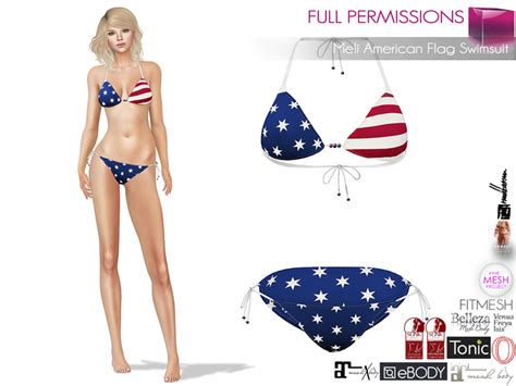 Second Life Marketplace Full Perm Female American Flag Swimsuit Slink