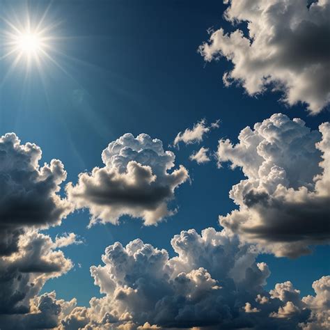 Um sol brilhando através de nuvens em um céu azul o sol brilhar