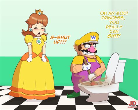Jd Choco Fac Princess Daisy Wario Mario Series Nintendo 1boy 1girl Bathroom Blush