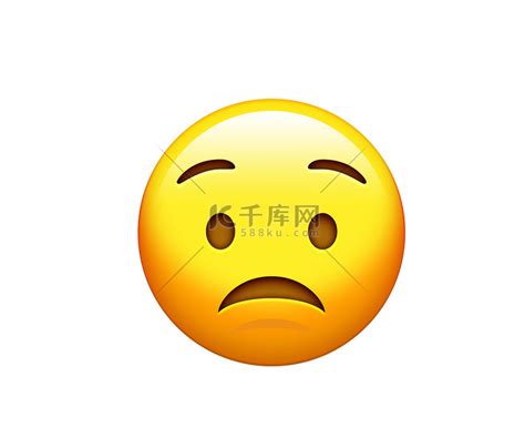 带有皱眉图标的黄色悲伤、不安表情符号高清摄影大图 千库网