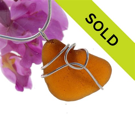 Large Bright Amber Sea Glass Pendant In Sterling Triple Necklace