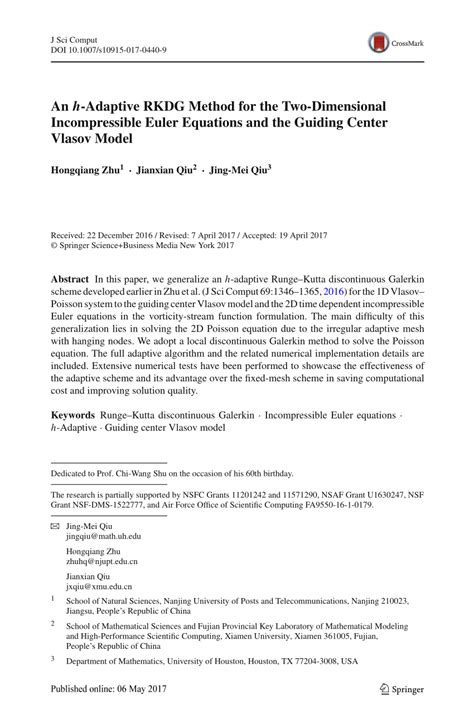 Pdf An H Adaptive Rkdg Method For The Two Dimensional Incompressible Euler Equations And The