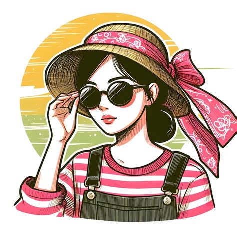 Hand Drawn Cartoon Illustration Of A Woman Wearing Sunglasses Premium