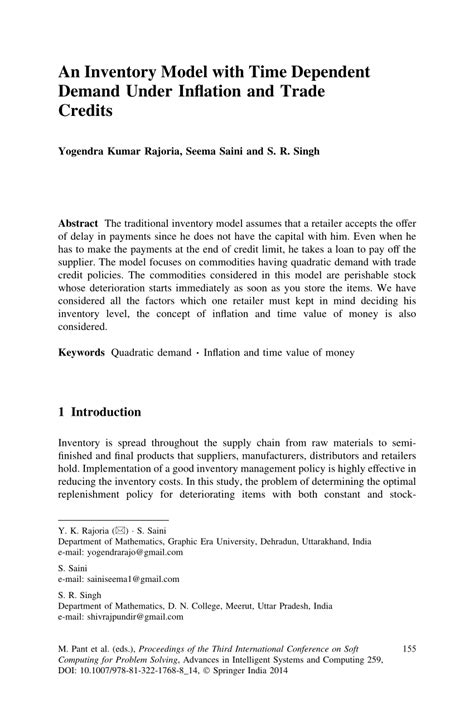 Pdf An Inventory Model With Time Dependent Demand Under Inflation And Trade Credits