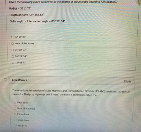 Solved Given The Following Curve Data What Is The Degree Of Chegg Com