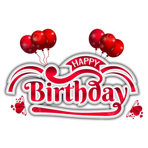 풍선 및 하트 일러스트와 함께 생일 축하 빨간색 타이포그래피 텍스트 벡터 생일 축하 해요 생일 축하해 타이포그래피 타이포그래피 Png 일러스트 및 벡터 에 대한 무료