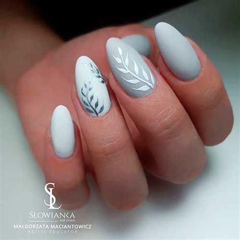 Cute Two Different Almond Shaped Matte Grey Nails 2020 Shades Design