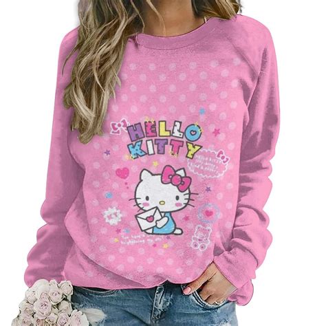 Hello Kitty Women Rround Neck Sweater Long Sleeve Pullover Top For