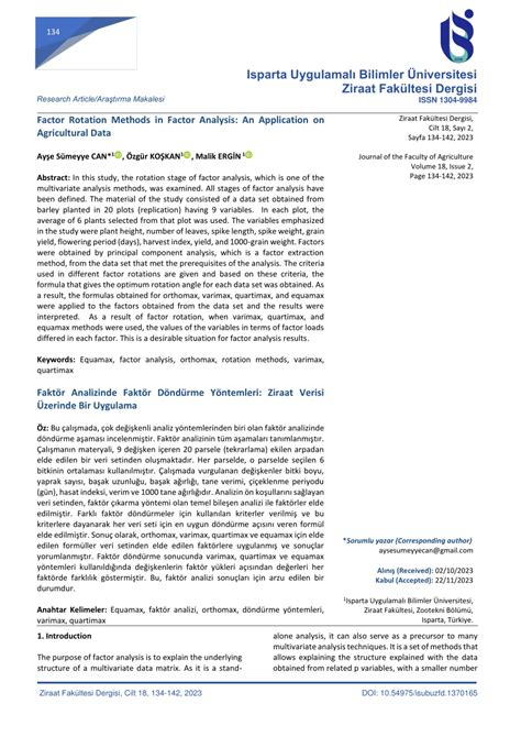 Pdf Factor Rotation Methods In Factor Analysis An Application On Agricultural Data