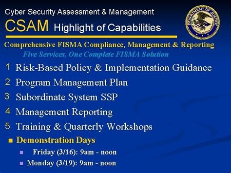 Cyber Security Assessment Management Csam Highlight Of Capabilities