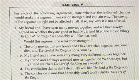 exercise v for each of the following arguments state