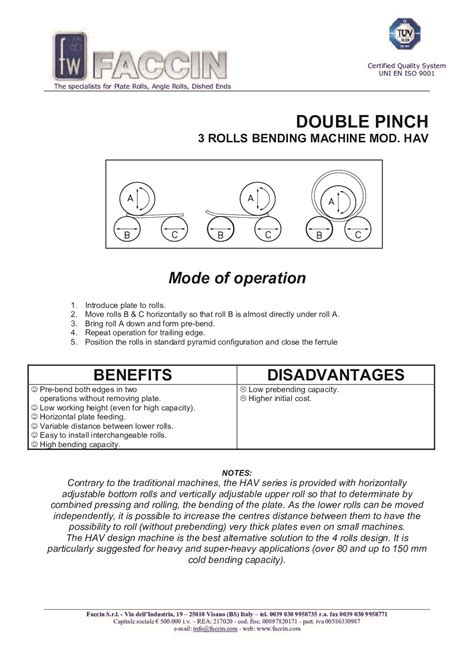 Faccin Hav 3 Roll Variable Geometry Bending Rolls Senior Machinery Ltd