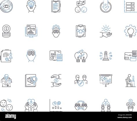 Review And Examination Line Icons Collection Analysis Overview