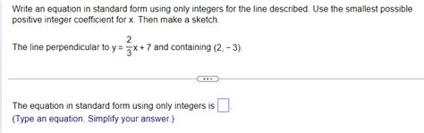 Solved Write An Equation In Standard Form Using Only Chegg